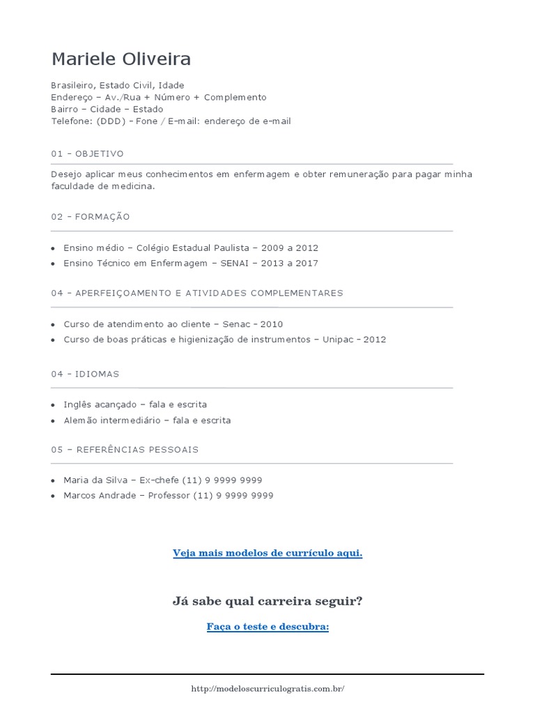 Modelo de Currículo para Primeiro Emprego | PDF