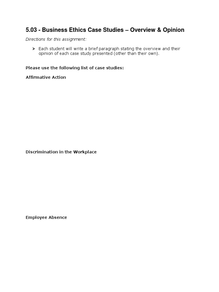 Business Ethics Case Studies O & O | PDF