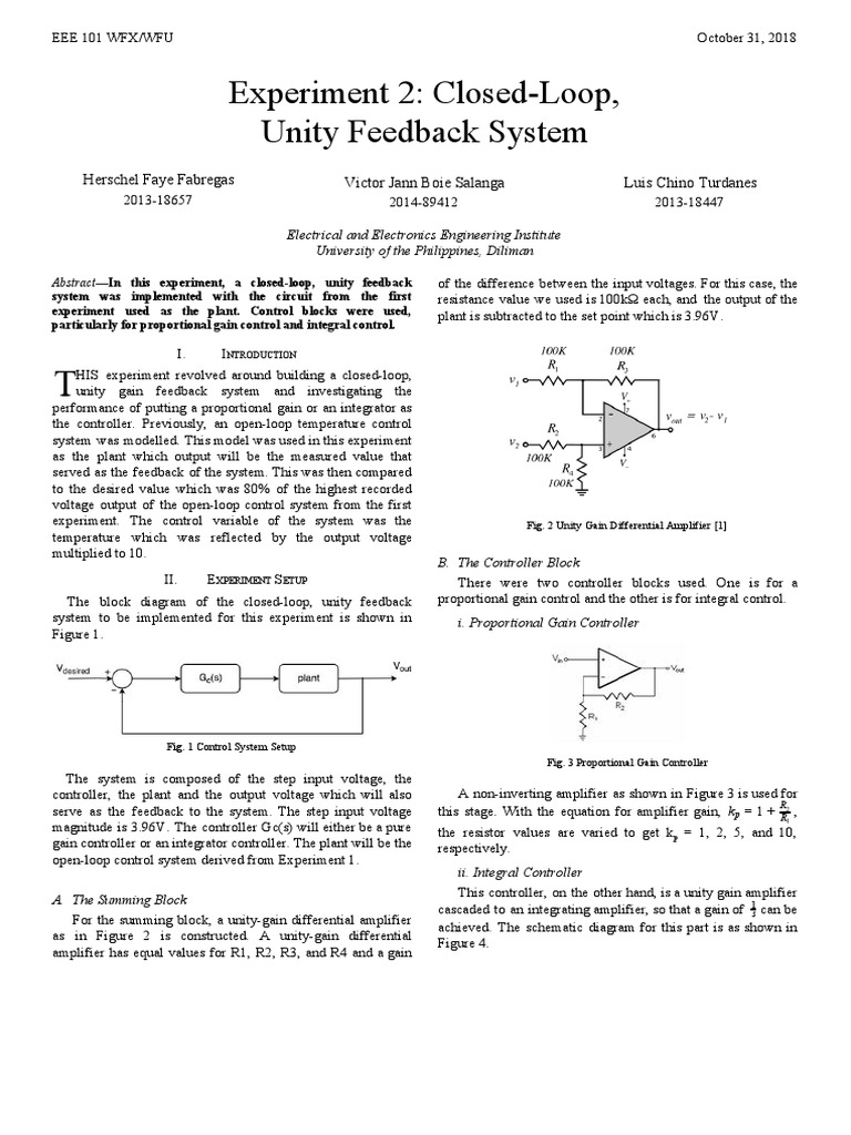 Experiment 2: Closed-Loop, Unity Feedback System: Herschel Faye ...