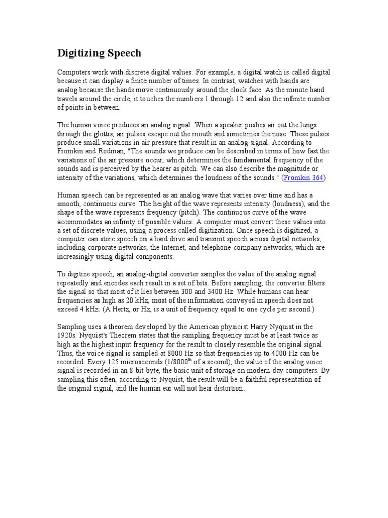 Voice Digitization and On | PDF | Speech Synthesis | Sampling (Signal Processing)