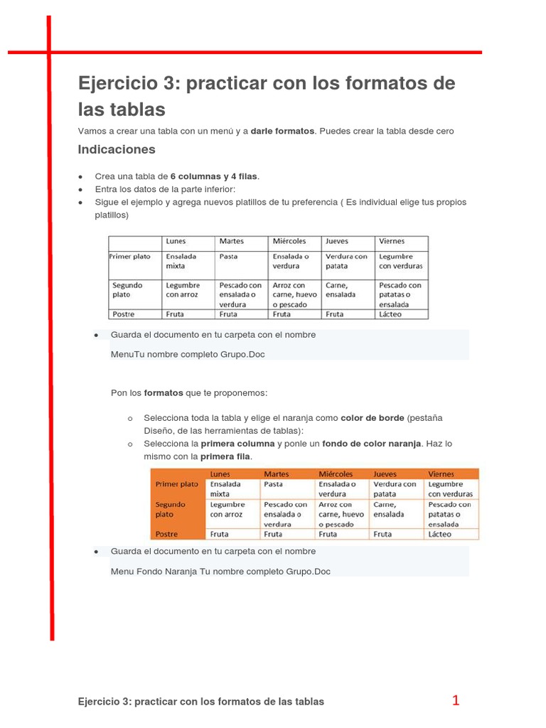 Ejercicio 3 Practicar Con Los Formatos de Las Tablas | PDF