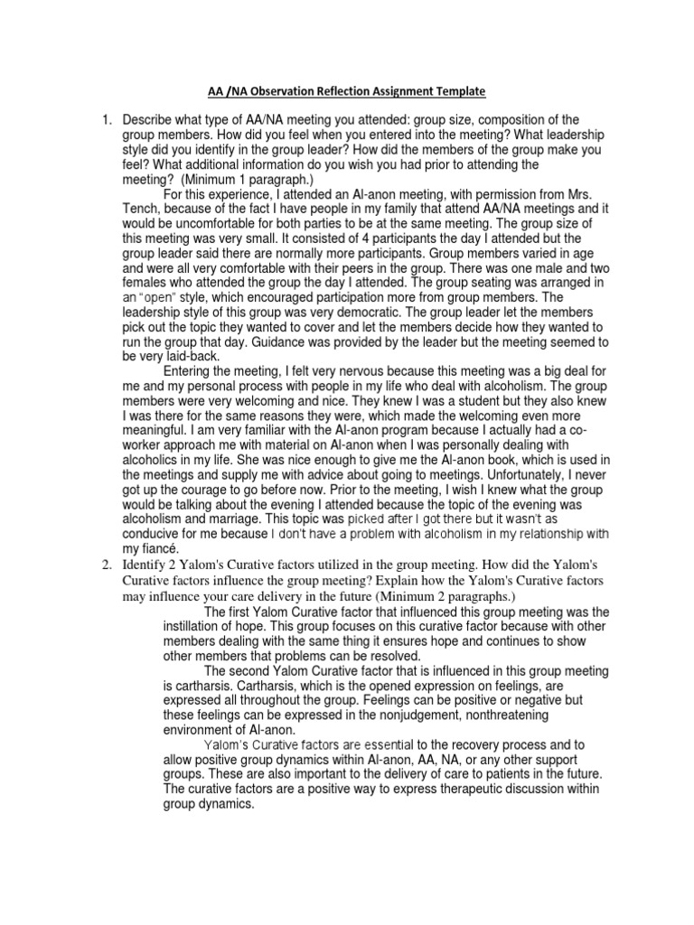 Aa Na Observation Reflection Template | PDF | Alcoholics Anonymous ...