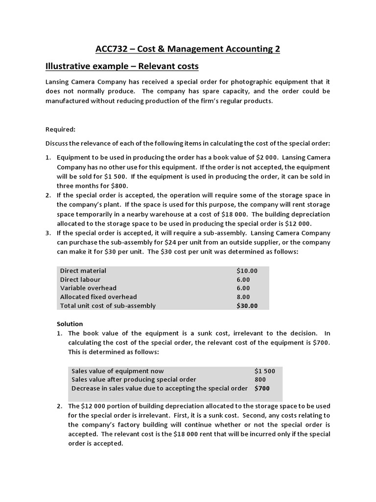 Illustrative Example On Relevant Cost | PDF | Cost | Book Value