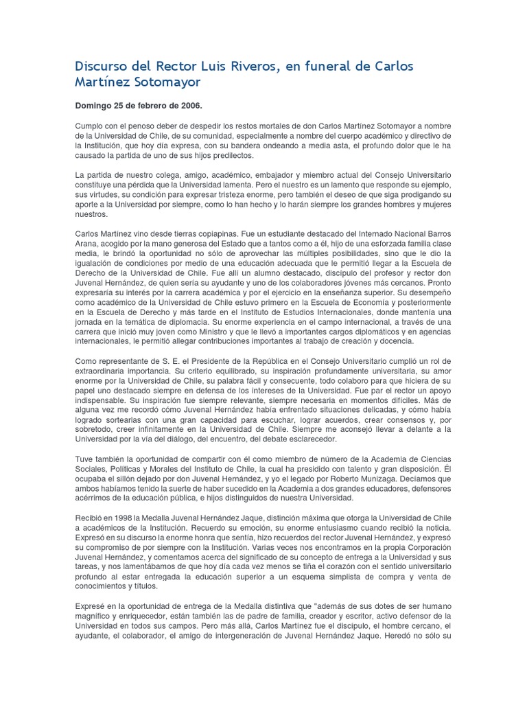 Discurso Del Rector Luis Riveros | Descargar gratis PDF | Universidad | Chile