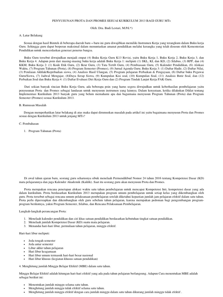 Penjelasan Cara Penyusunan Prota Dan Promes | PDF