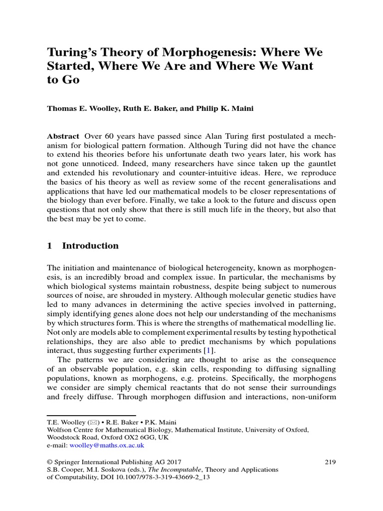 Turing's Theory of Morphogenesis: Where We Started, Where We Are and ...