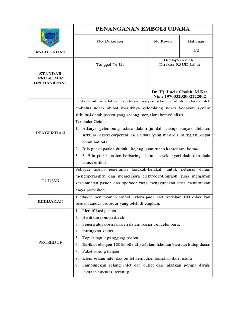 Prosedur Penanganan Emboli Udara di RSUD Lahat | PDF