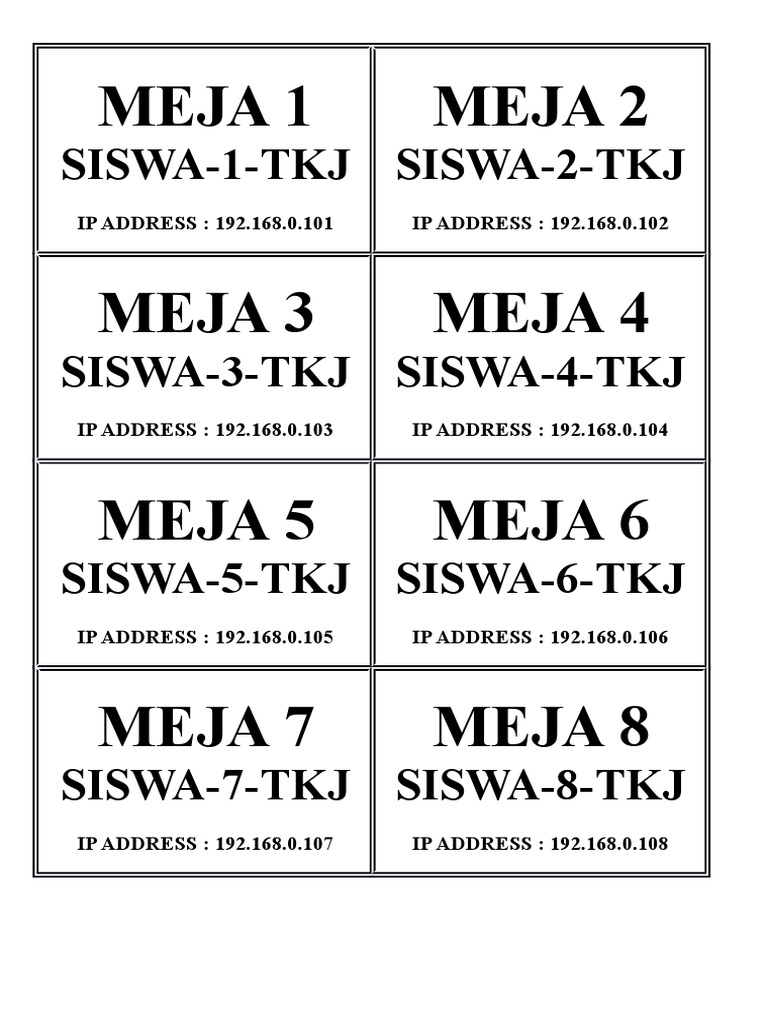 Meja 1 Meja 2: Siswa-1-Tkj Siswa-2-Tkj | PDF | Computers | Technology ...