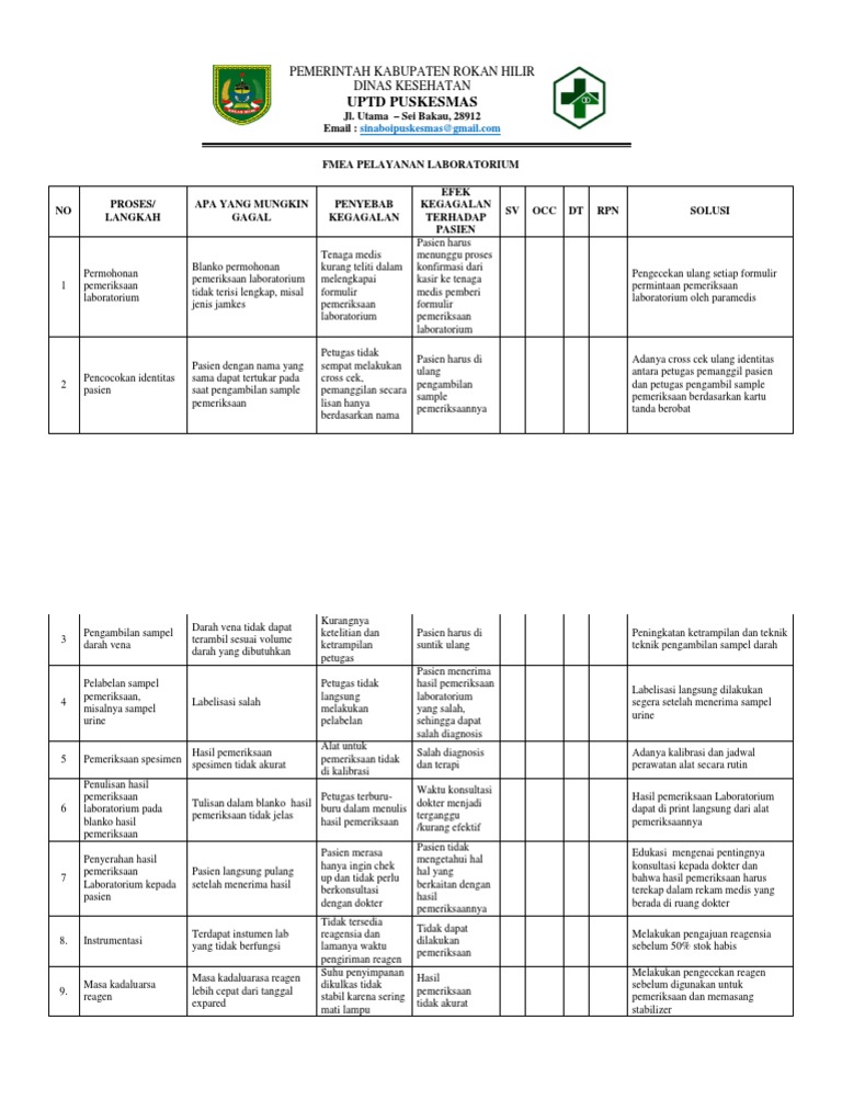 Formulir Fmea Lab | PDF