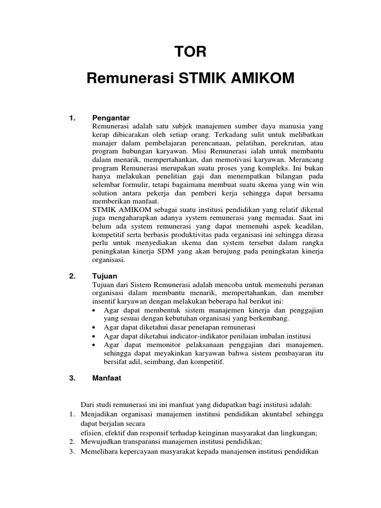 Contoh TOR Remunerasi | PDF | Bisnis