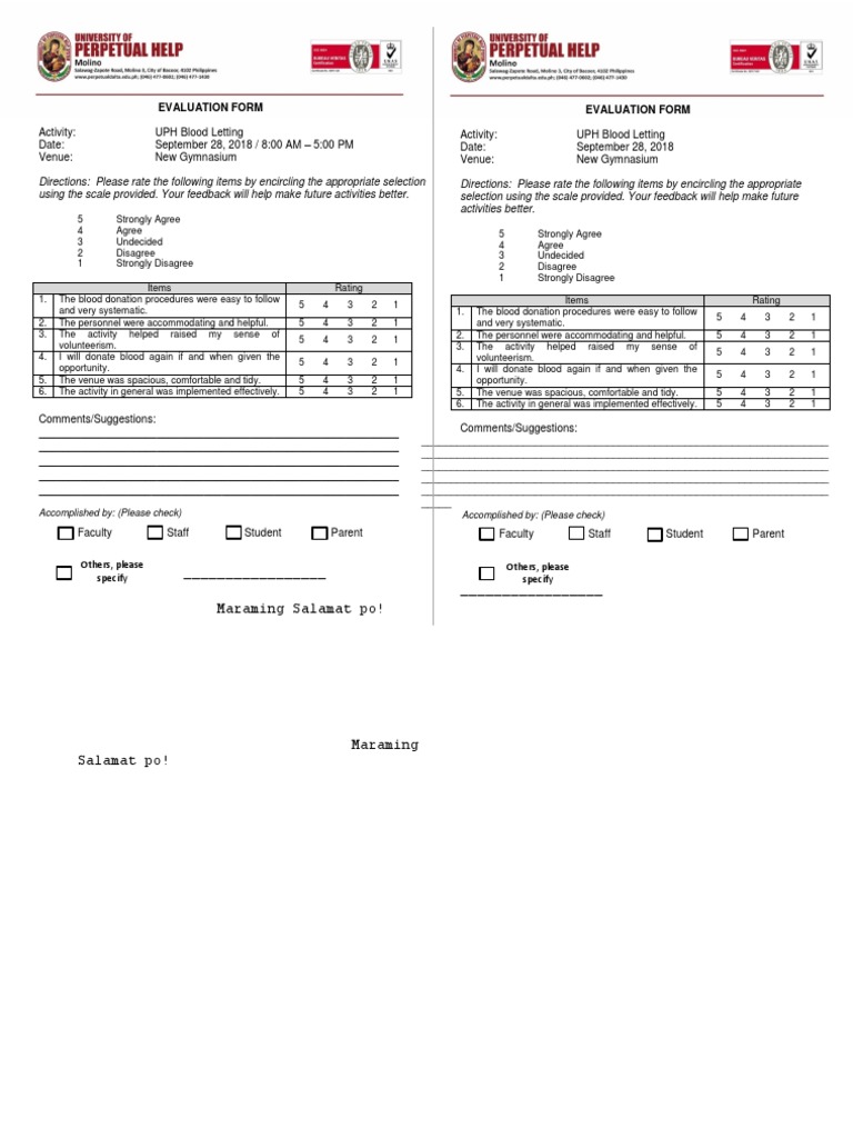 Blood Letting Evaluation Form | PDF | Behavior Modification | Cognition