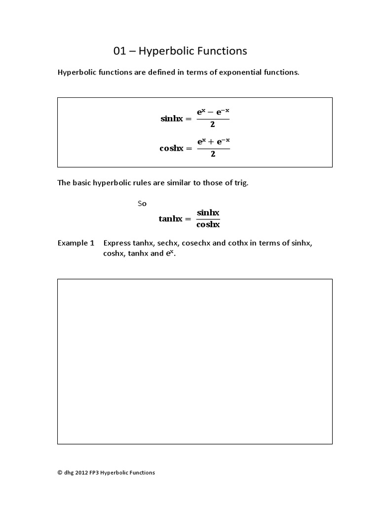 01 - Hyperbolic Functions | PDF | Function (Mathematics) | Elementary ...