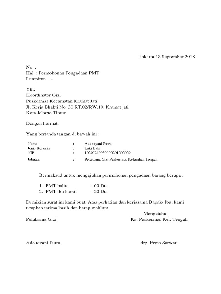 Surat Permintaan PMT | PDF