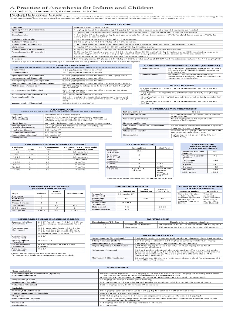 Pediatric Anesthesia Drug Doses Guide | PDF | Drugs | Medical Specialties