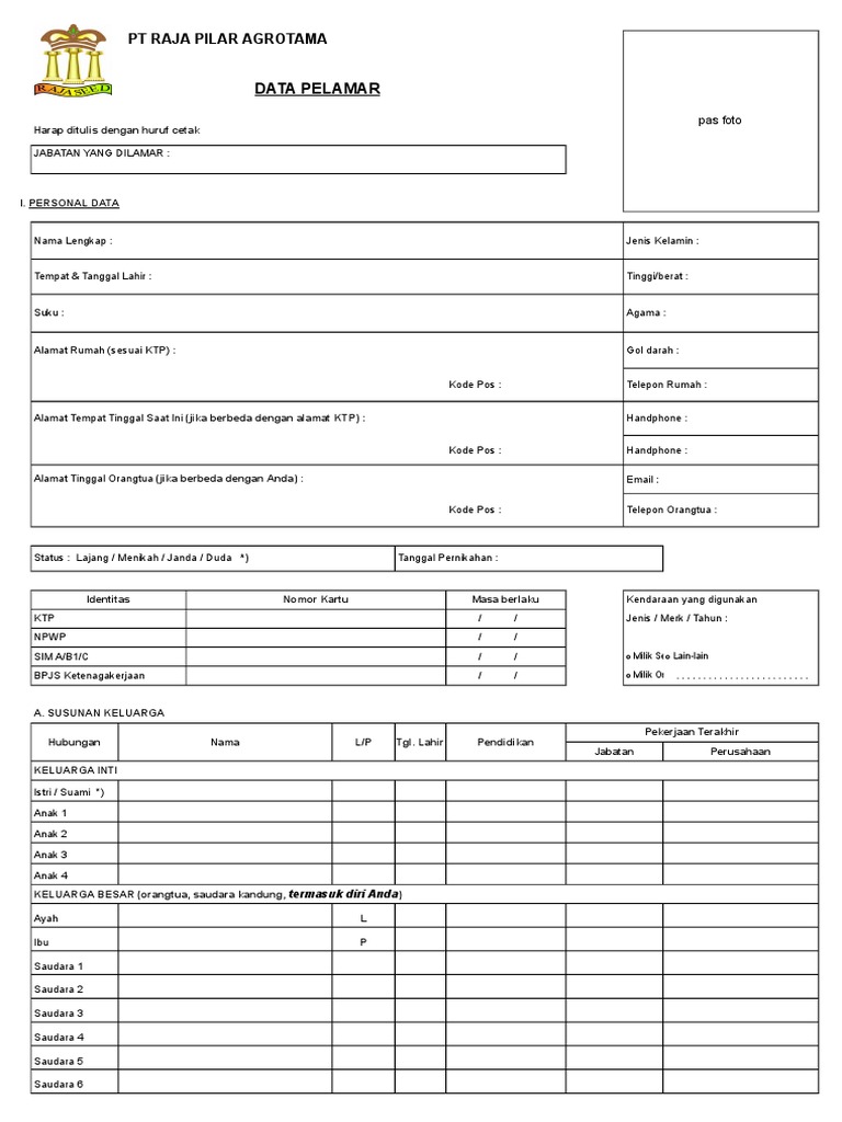 Form Data Pelamar New | PDF