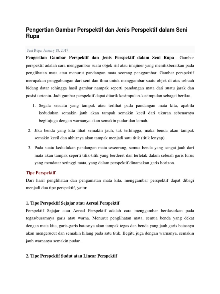 Pengertian Gambar Perspektif Dan Jenis Perspektif Dalam Seni Rupa | PDF Pengertian Gambar Perspektif Dan Jenis Perspektif Dalam Seni Rupa | PDF