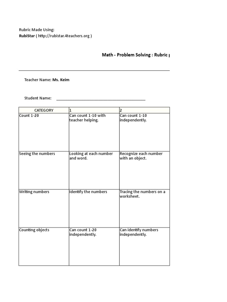 Workbook1 Rubric | PDF | Cognition | Learning
