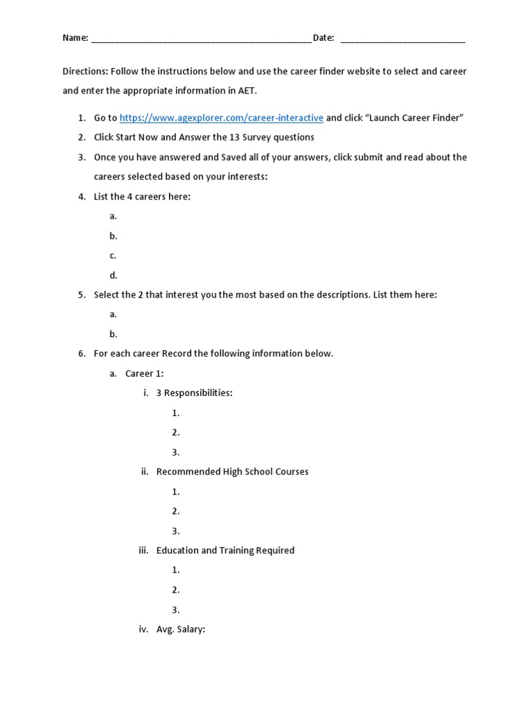 Career Exploration Sae Work | PDF | Behavior Modification
