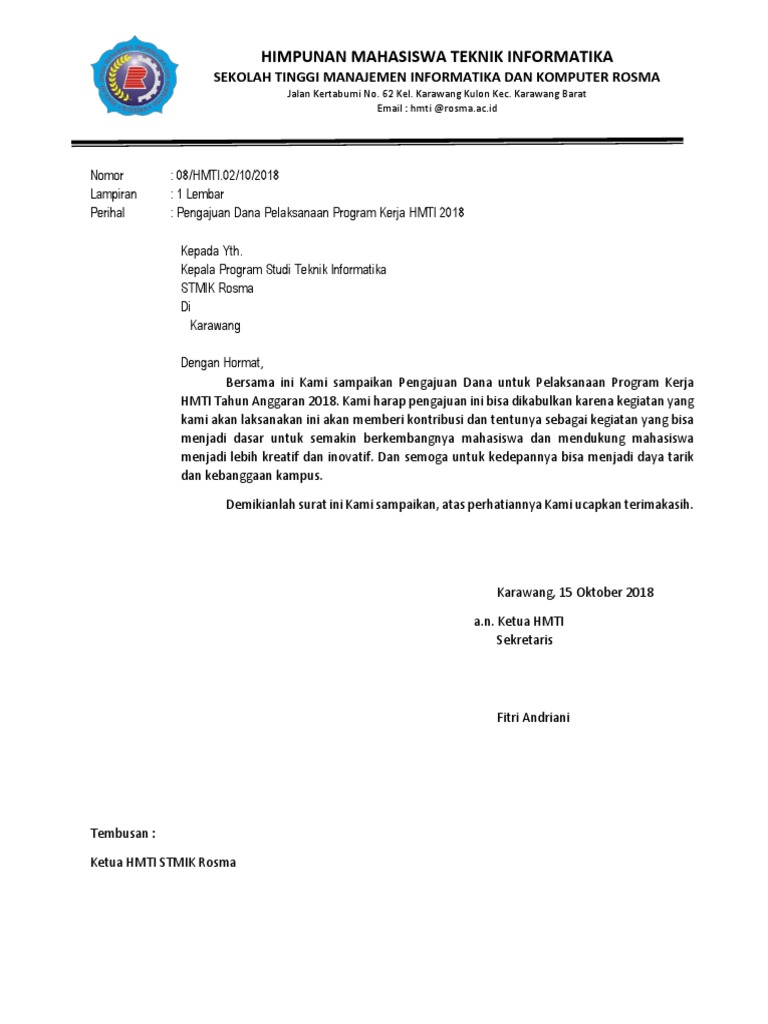 Surat Pengajuan Rab Organisasi Himpunan Kampus | PDF