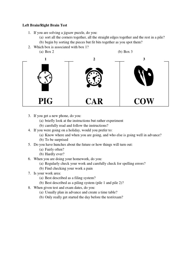 Left Brain Right Brain Test | PDF | Neuropsychology | Emergence