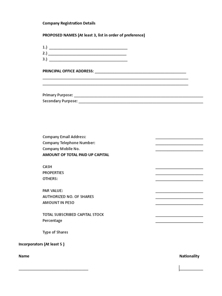 Company Registration Information Form | PDF | Telecommunications | Business