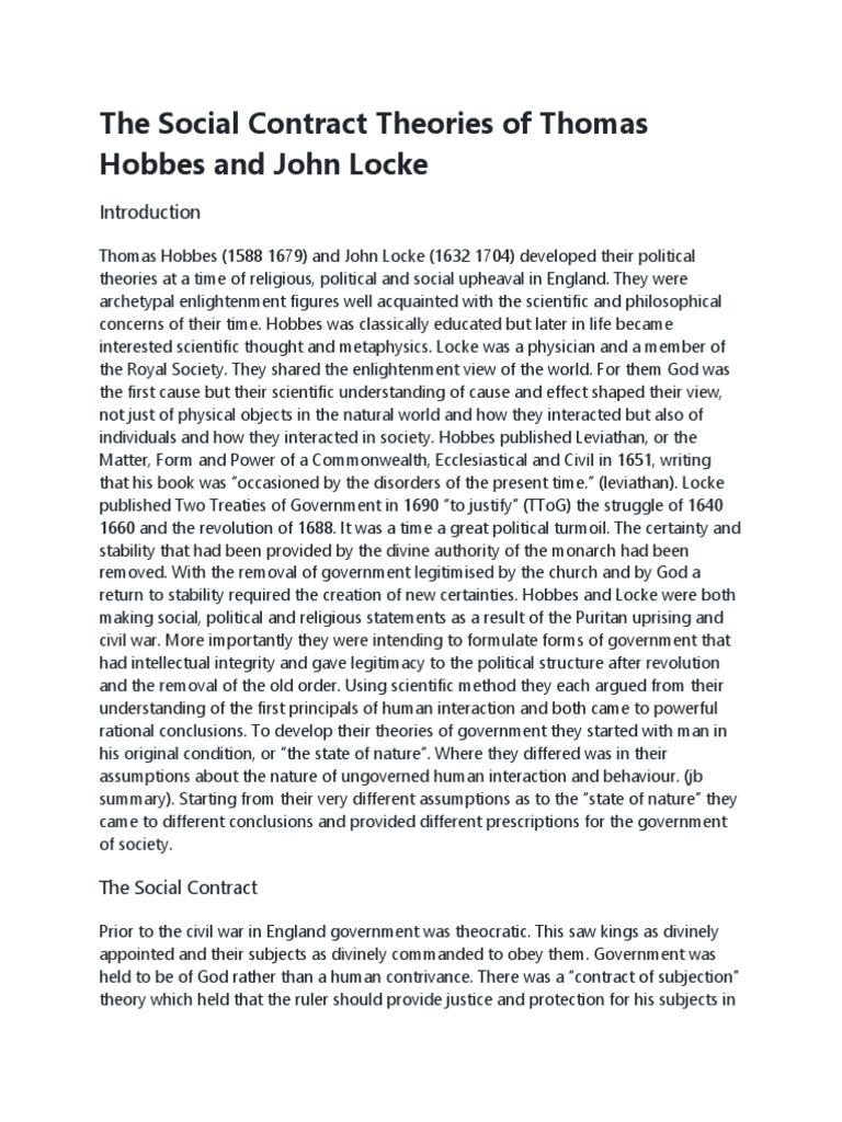 Hobbes and Locke: Social Contract Theories | PDF | Social Contract ...