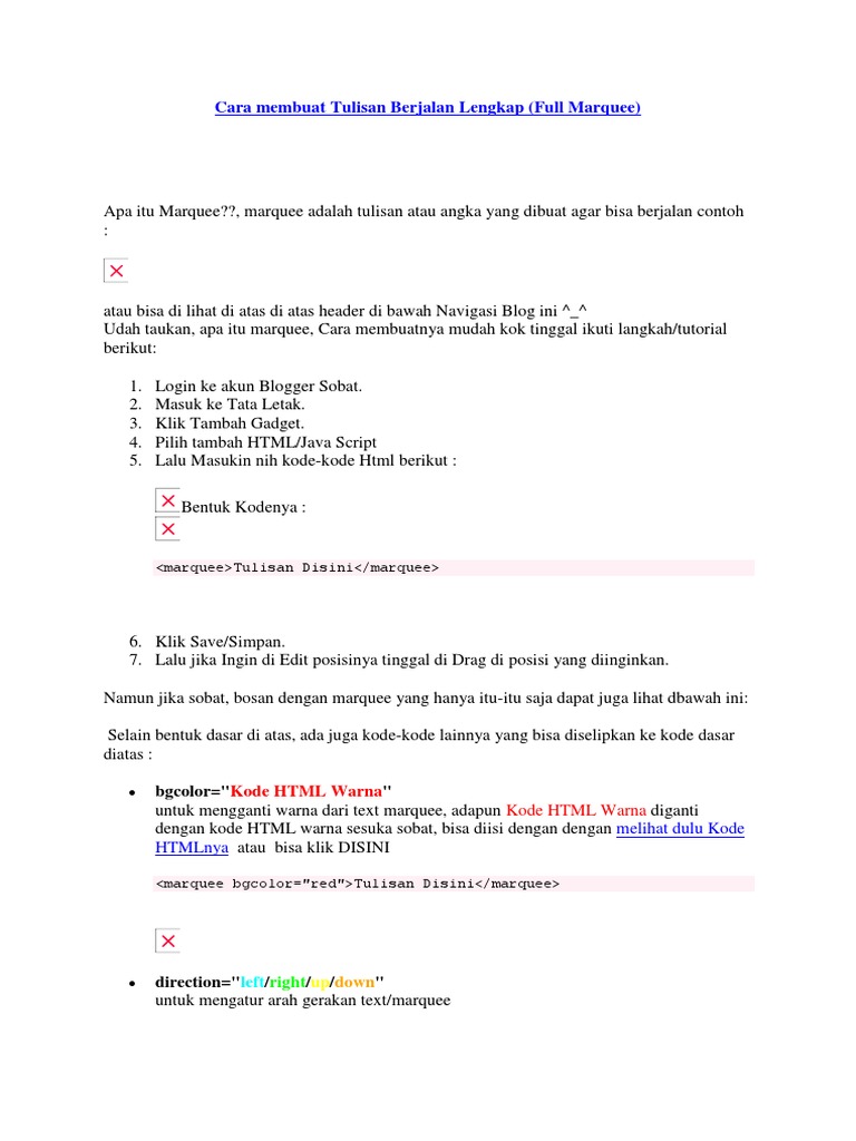 Cara Membuat Tulisan Berjalan Lengkap (HTML) | PDF