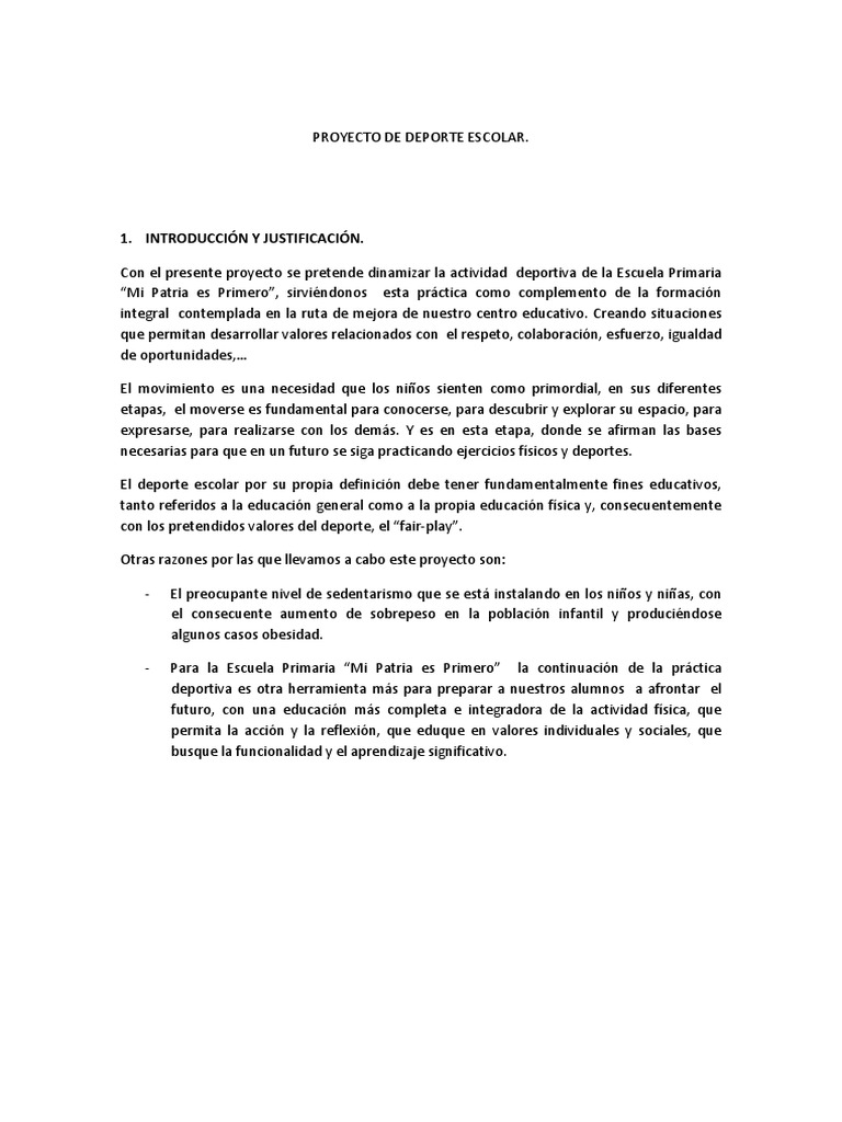 Proyecto Deportivo | PDF | Deportes | Educación primaria