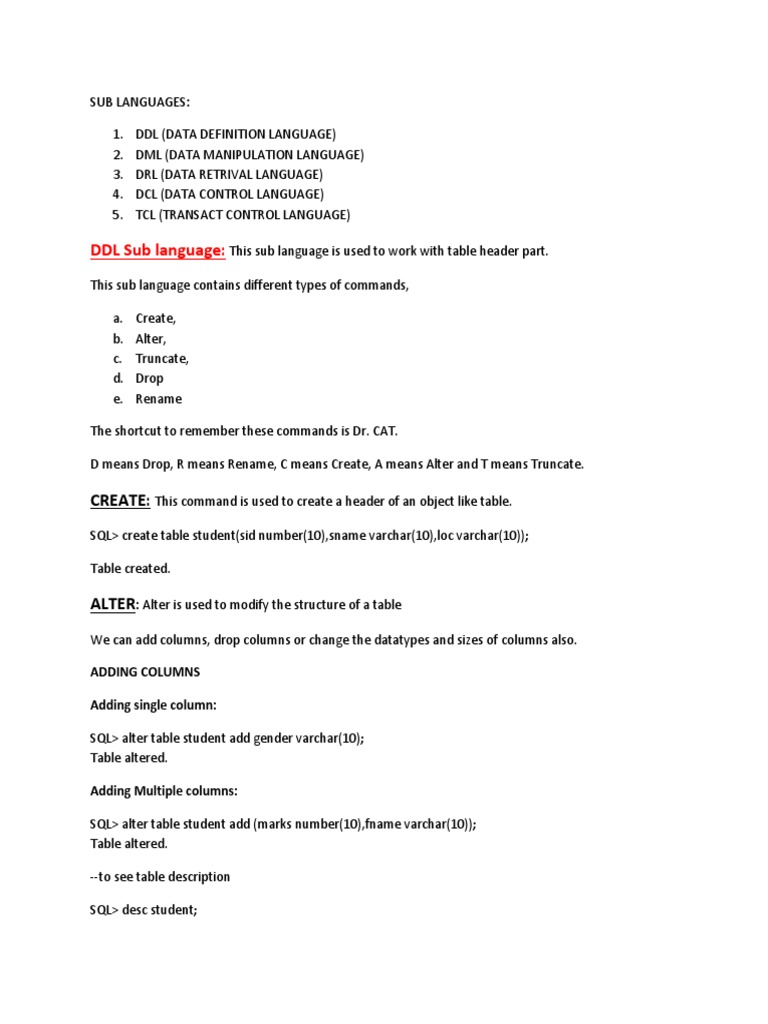 Sub Languages | PDF | Computer Programming | Databases