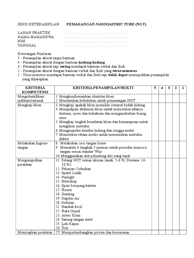 Prosedur Pemasangan NGT dan SOP | PDF | Sains & Matematika
