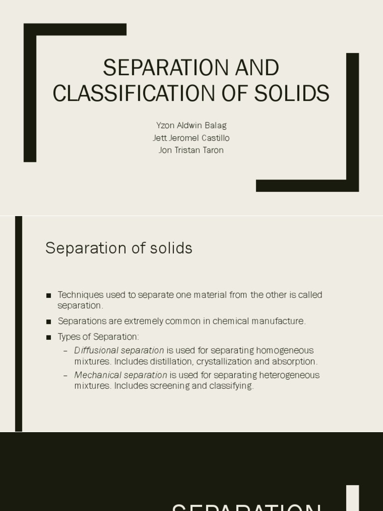 Classification and Separation of Solids: A Review of Key Techniques for ...
