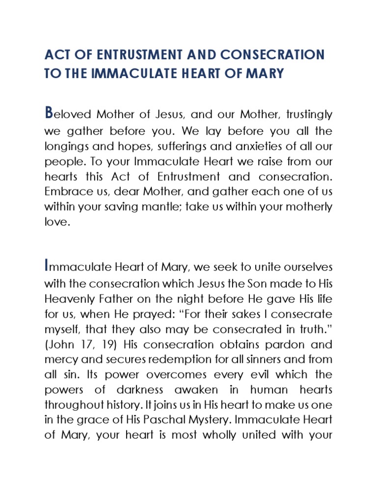 Act of Entrustment and Consecration To The Immaculate Heart of Mary | PDF