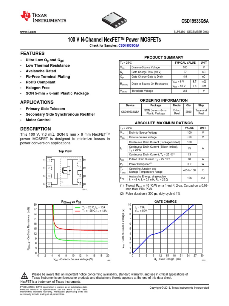 100 V N-Channel Nexfet™ Power Mosfets: Features | PDF | Field Effect ...