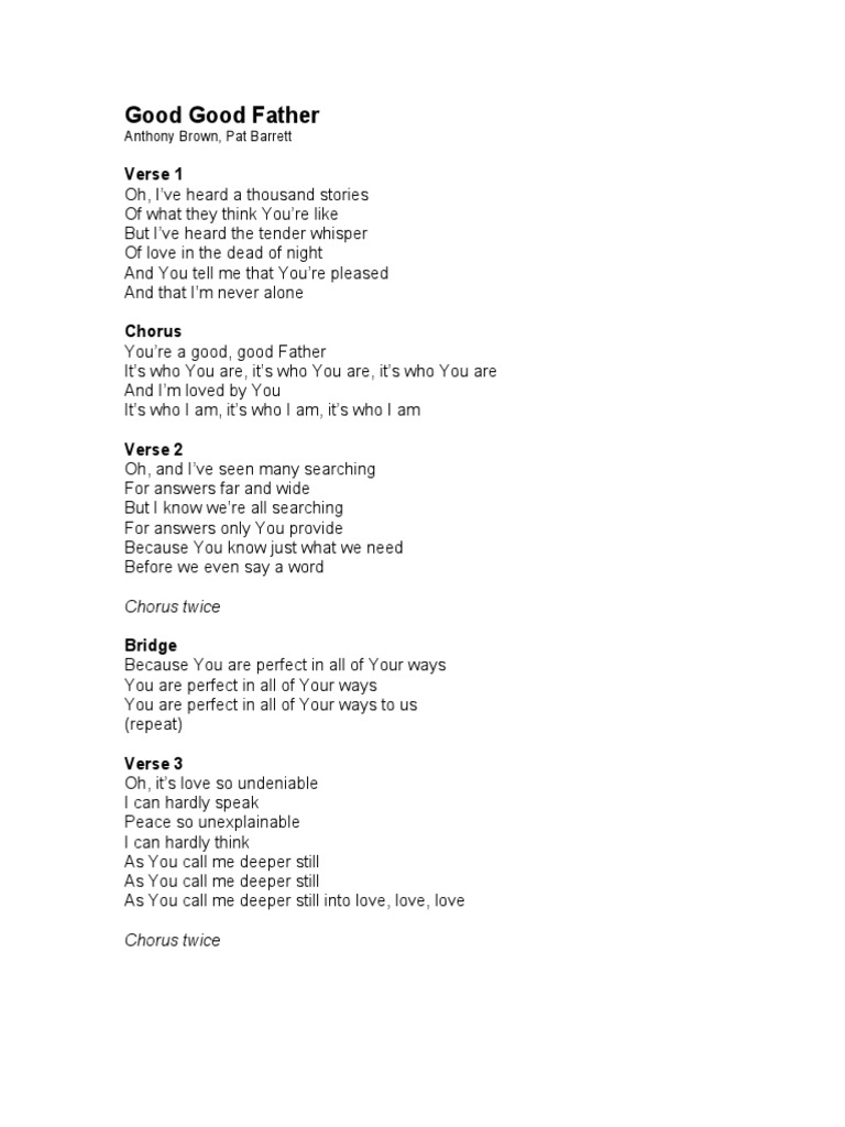 Good Good Father Lyrics Analysis | PDF