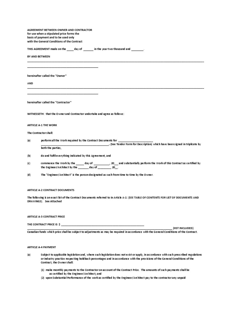 Agreement Between Owner and Contractor | PDF | Architect | Government
