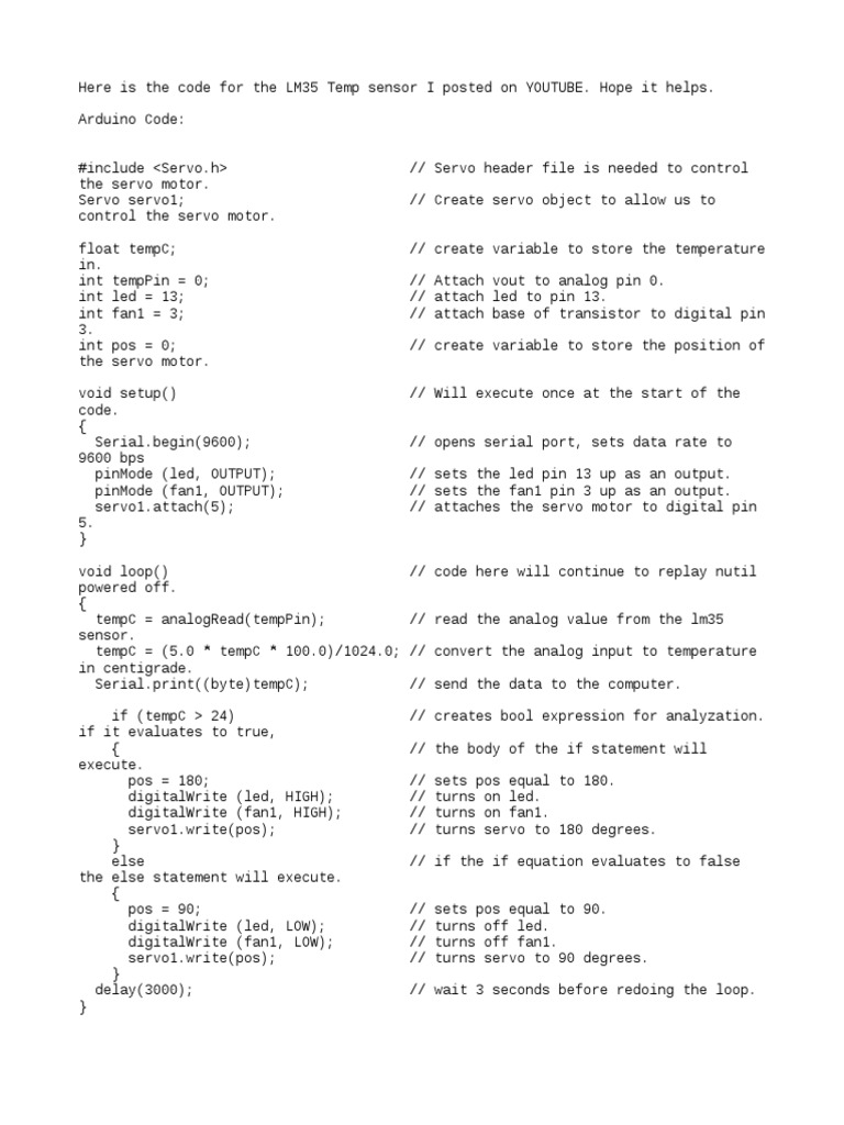 Lm35 Temp Sensor Arduino Code Pdf Integer Computer Science Arduino