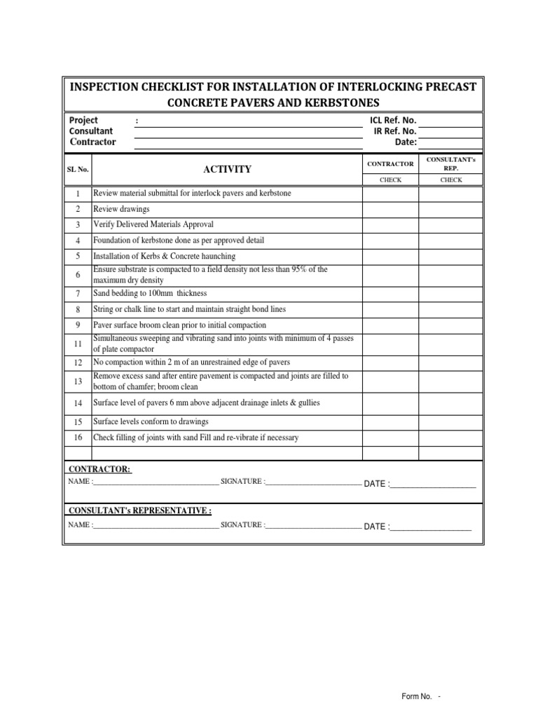 Inspection Checklist For Installation of Interlocking Precast Concrete ...