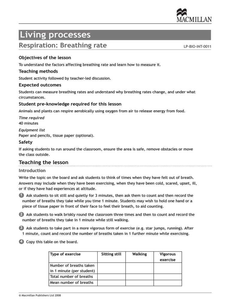 Living Processes: Respiration: Breathing Rate | Download Free PDF ...
