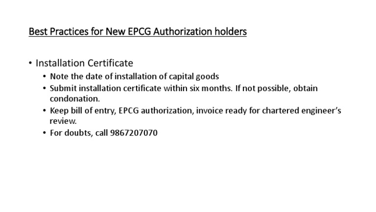 Best Practices For New EPCG Authorization Holders | PDF