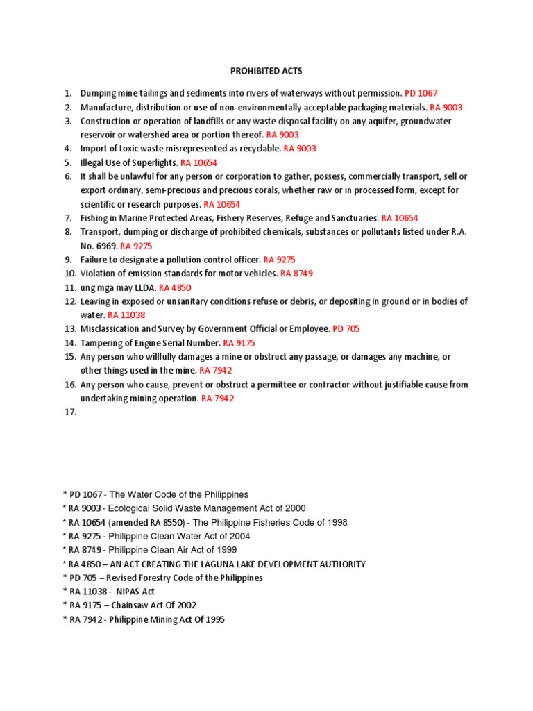 Prohibited Acts (Green Laws) | PDF
