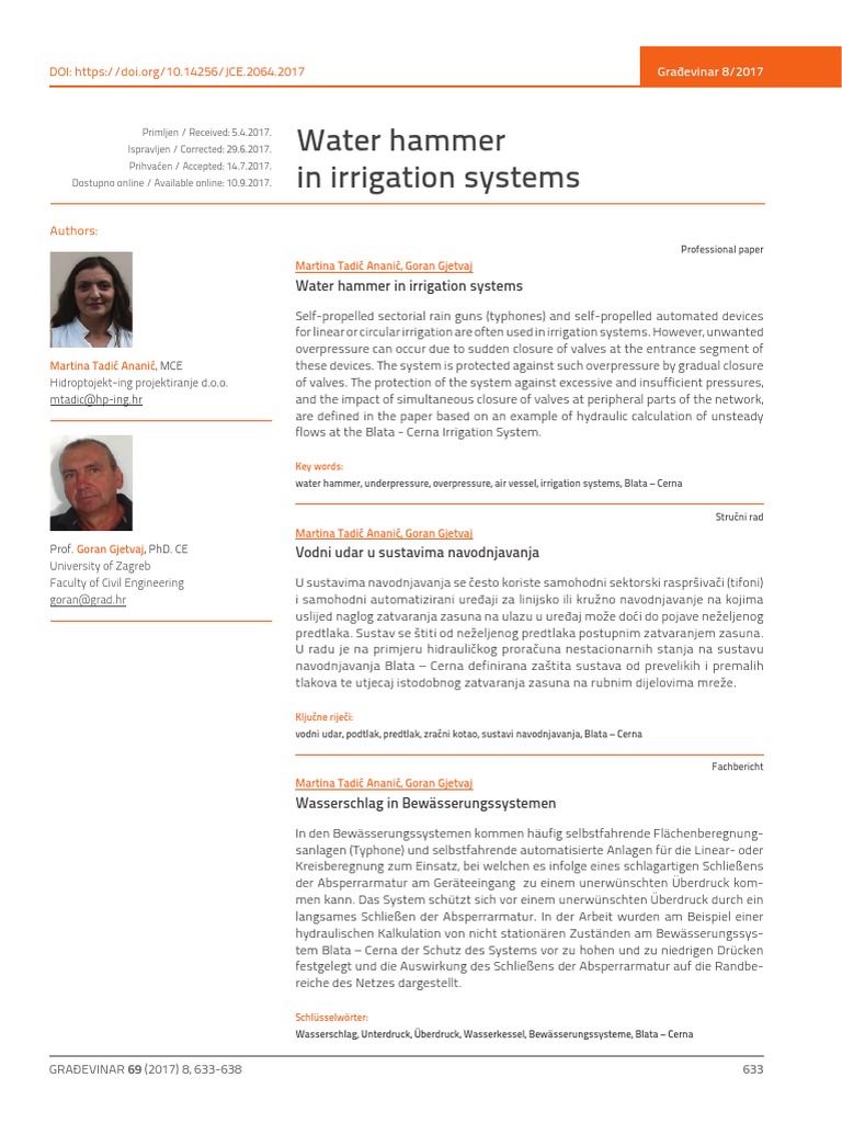 Water Hammer in Irrigation Systems | PDF | Pump | Pressure