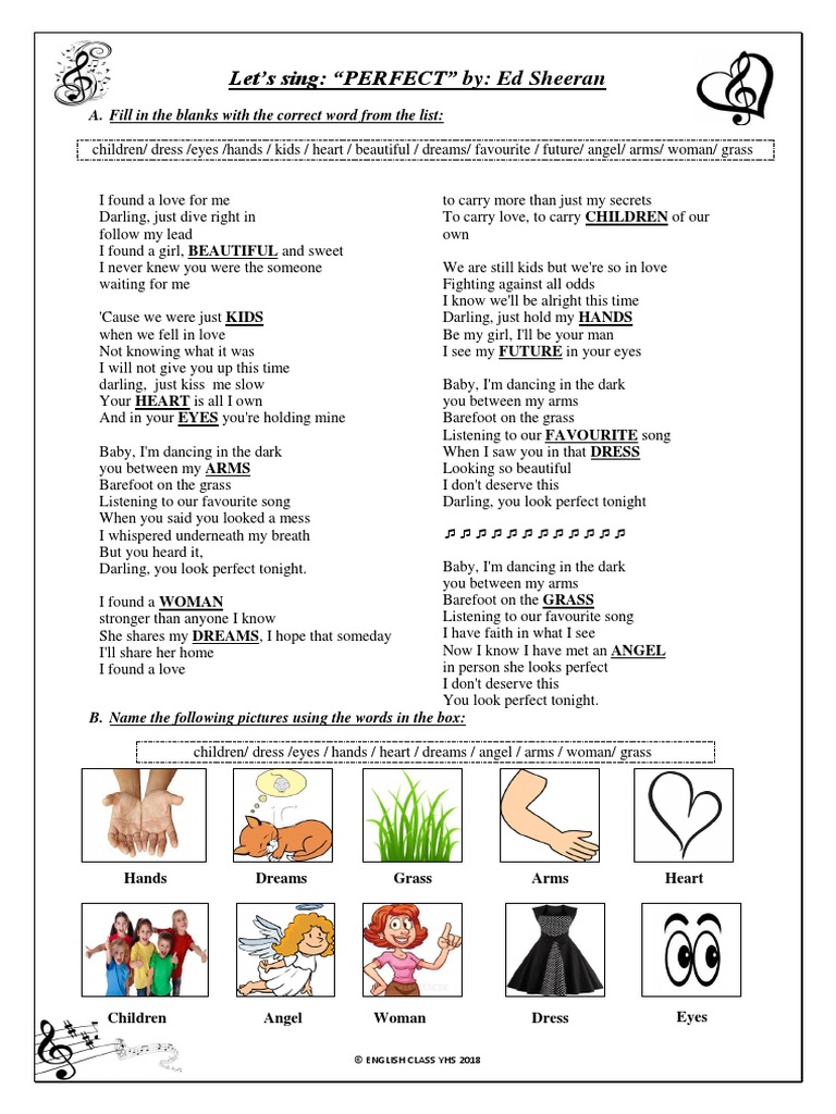 Ed Sheeran Perfect Lyrics Key Activities With Music Songs Nursery ...