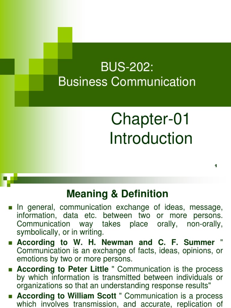 BUS-202: Business Communication: Chapter-01 | PDF | Communication ...