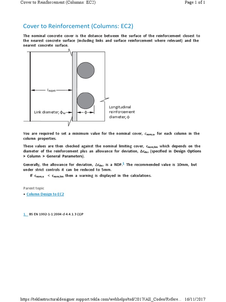 Cover To Reinforcement (Columns EC2) PDF | PDF
