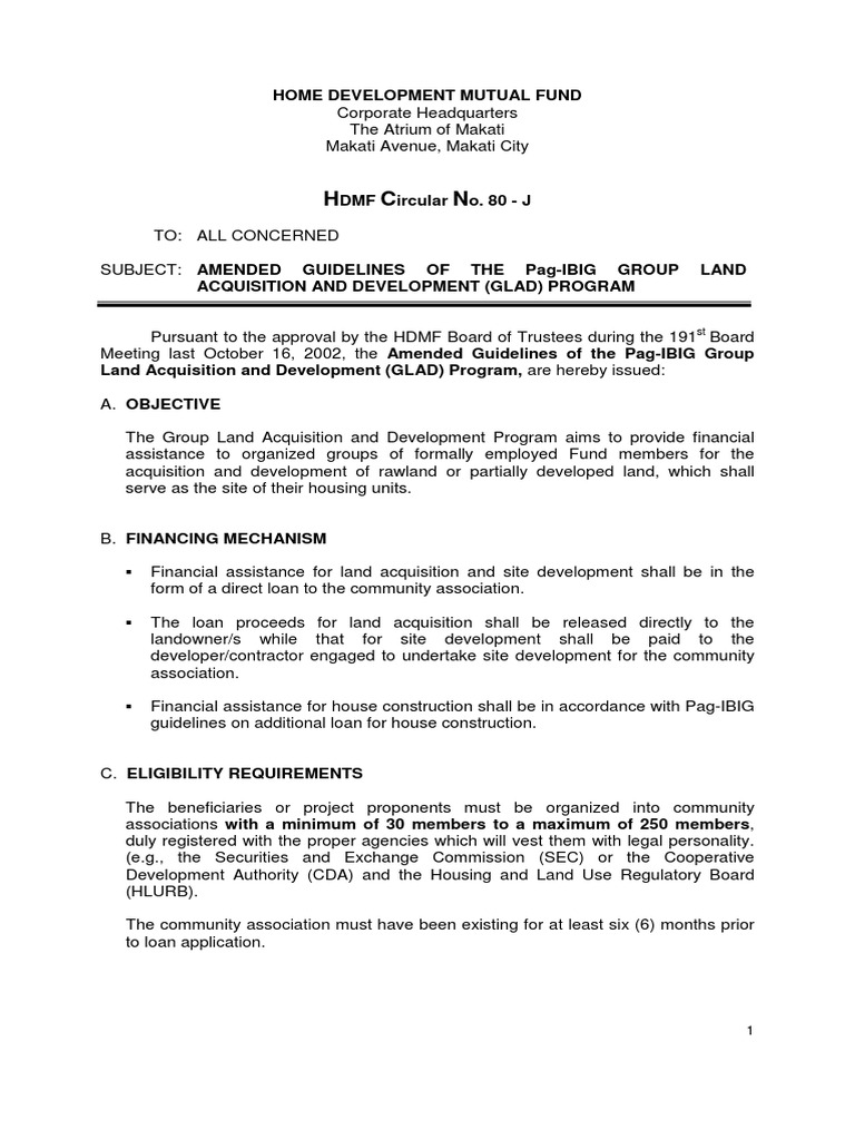Cir 80J - Amended Guidelines of GLAD Program | PDF | Loans | Mortgage Loan