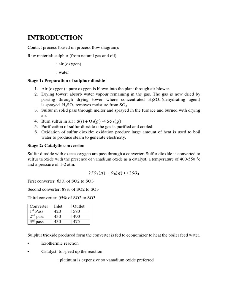 The Contact Process: A Multi-Stage Chemical Reaction to Produce ...