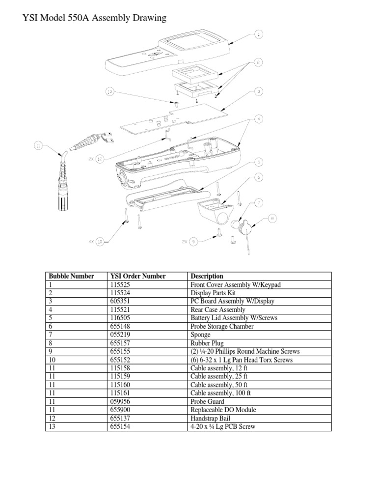 YSI 550A Assembly Parts List | PDF | Technology & Engineering