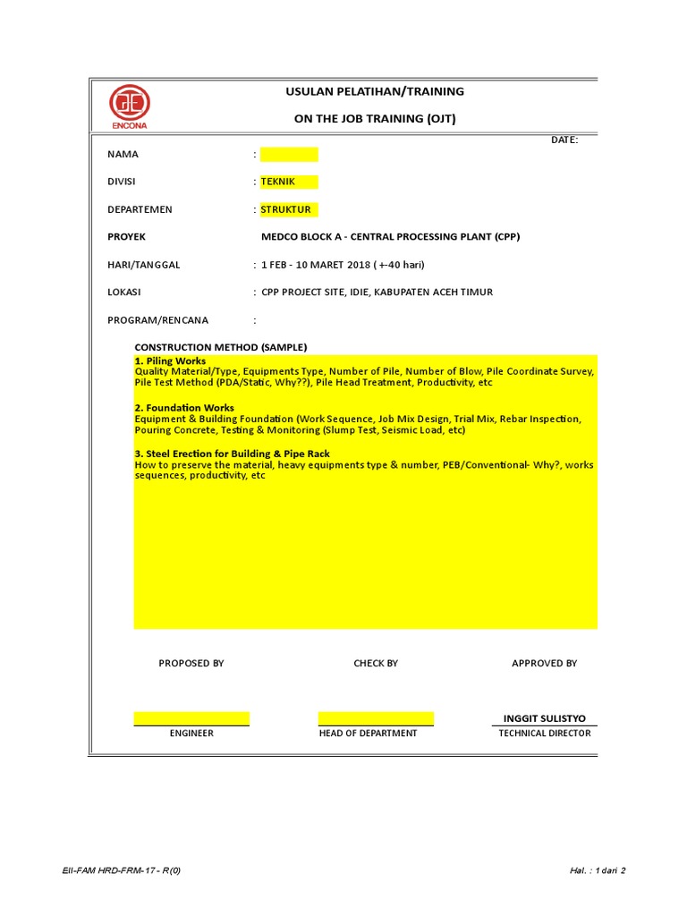 On-the-Job Training Proposal for CPP | PDF