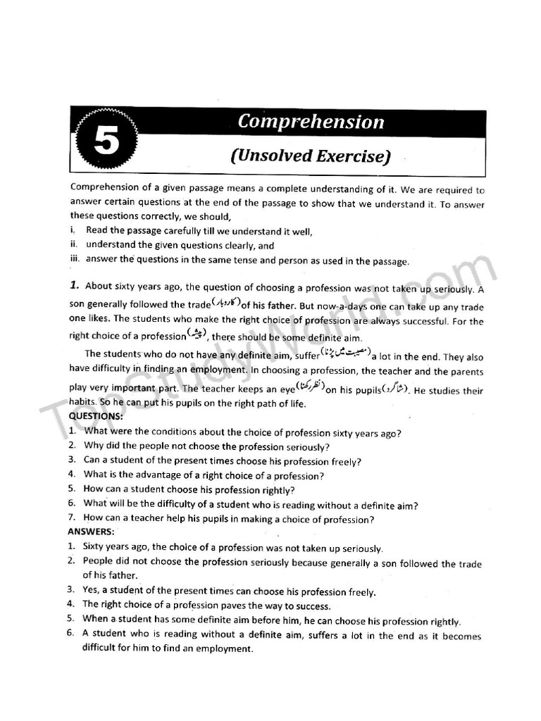 Important Notes of 9th Class Chapter 5 Comprehension | PDF