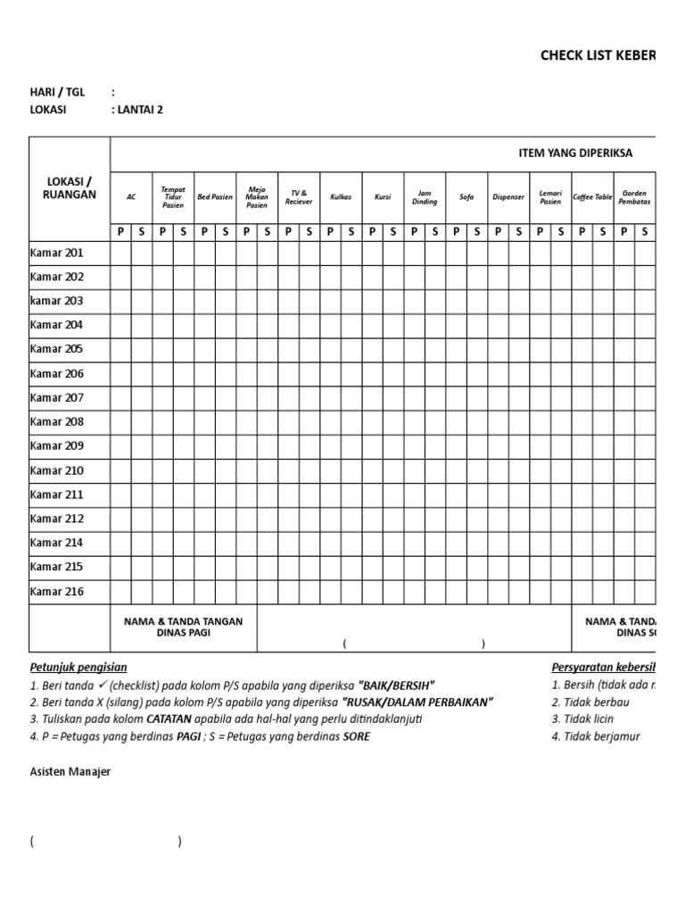 Checklist Kebersihan | PDF